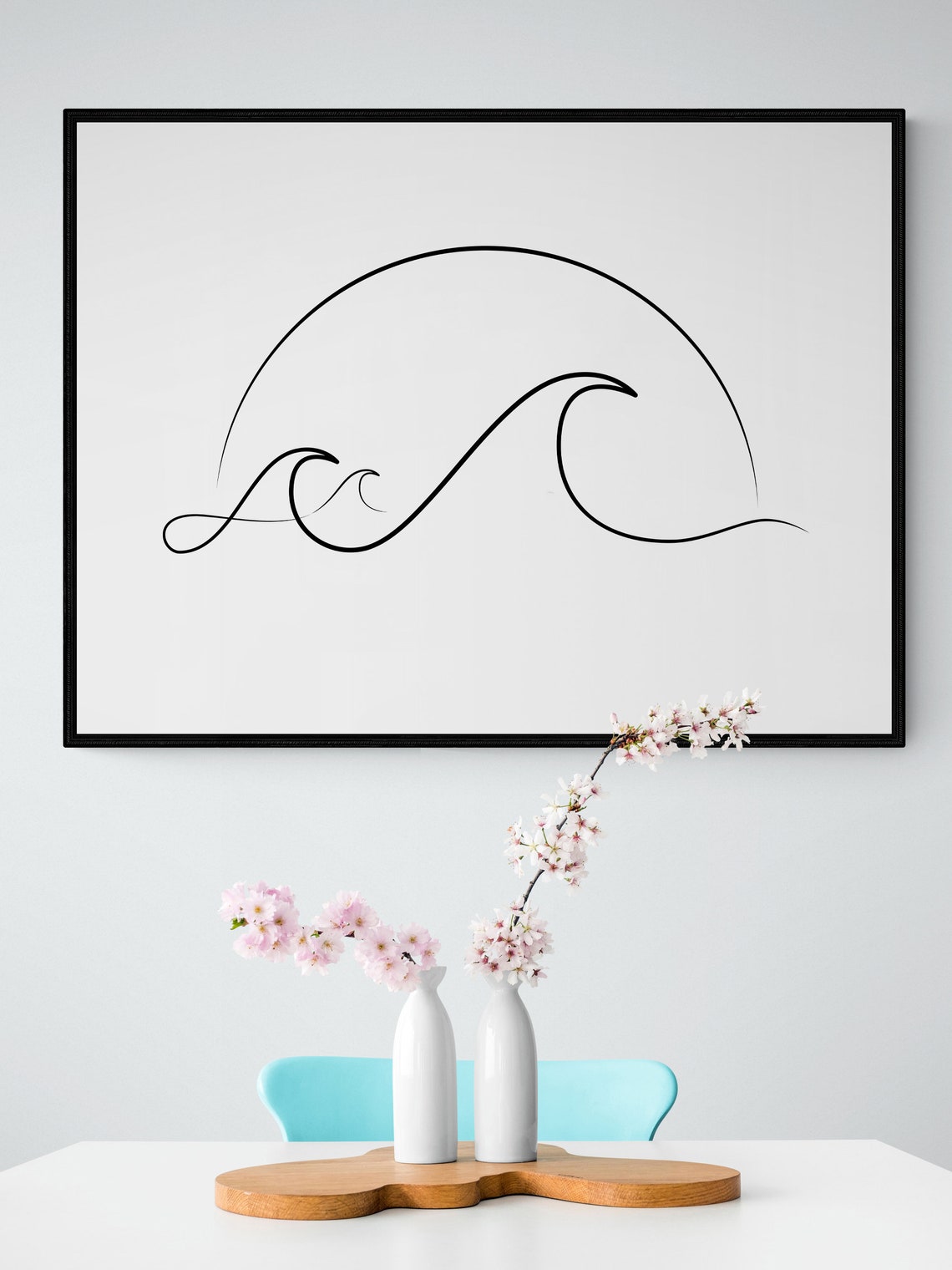 Printable One Line Drawing of Waves and Sun. One Line Art of - Etsy