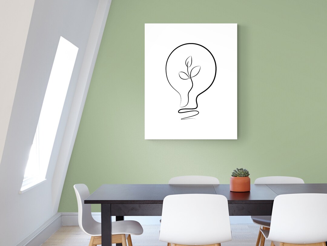 One Line Drawing of Light Bulb and Sprout. Lightbulb Printable ...