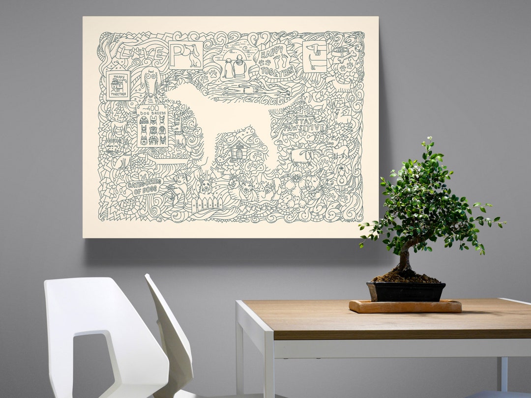 Dog Theme Poster. Dog Doodle Line Drawing. Minimalist Pet Printable ...