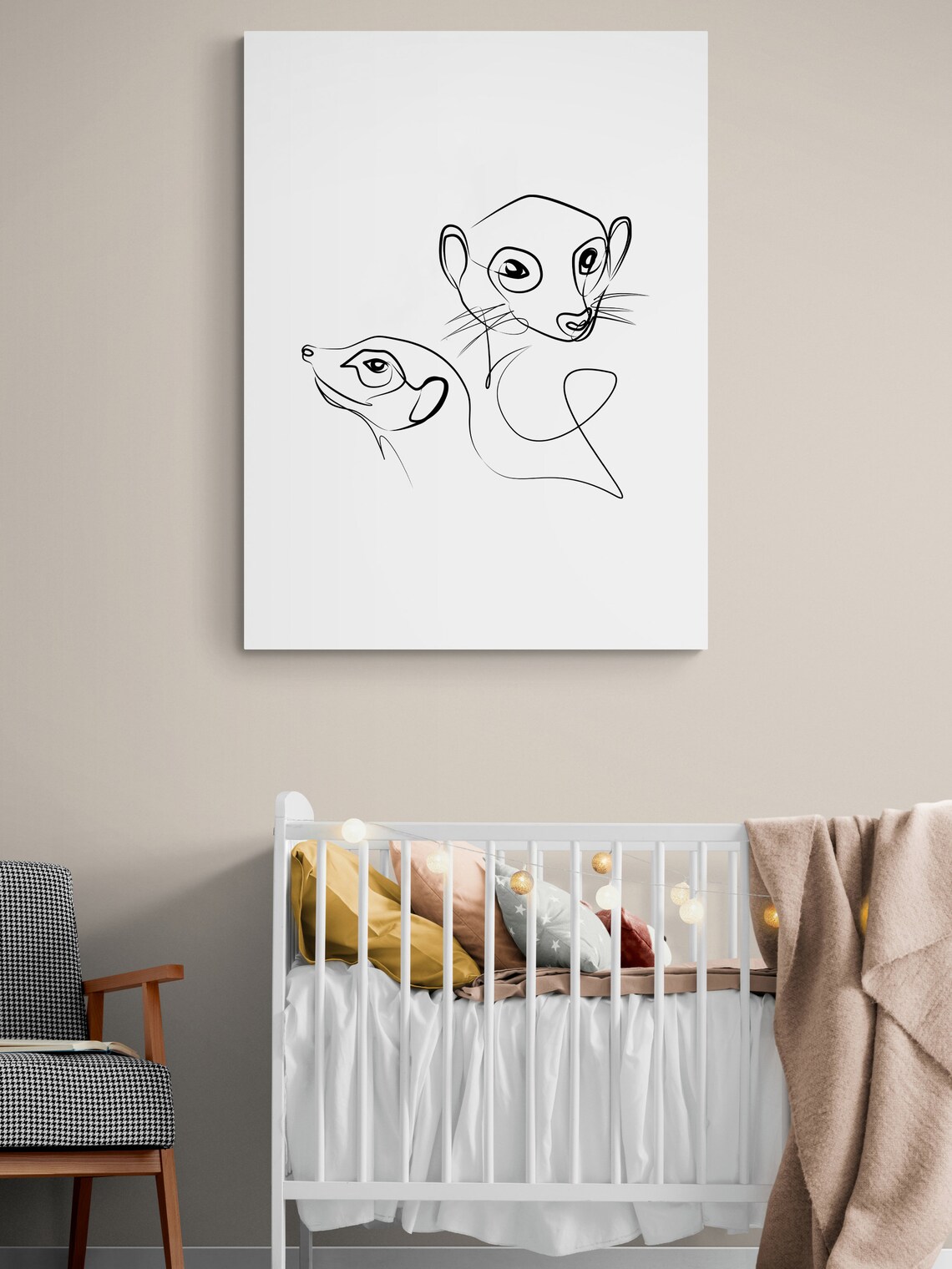 Printable One Line Art of Meerkats. Minimalist Art of Meerkats Faces in ...