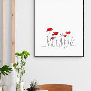 Poppy Printable One Line Art. Wall Art of Red Poppy Flowers With ...