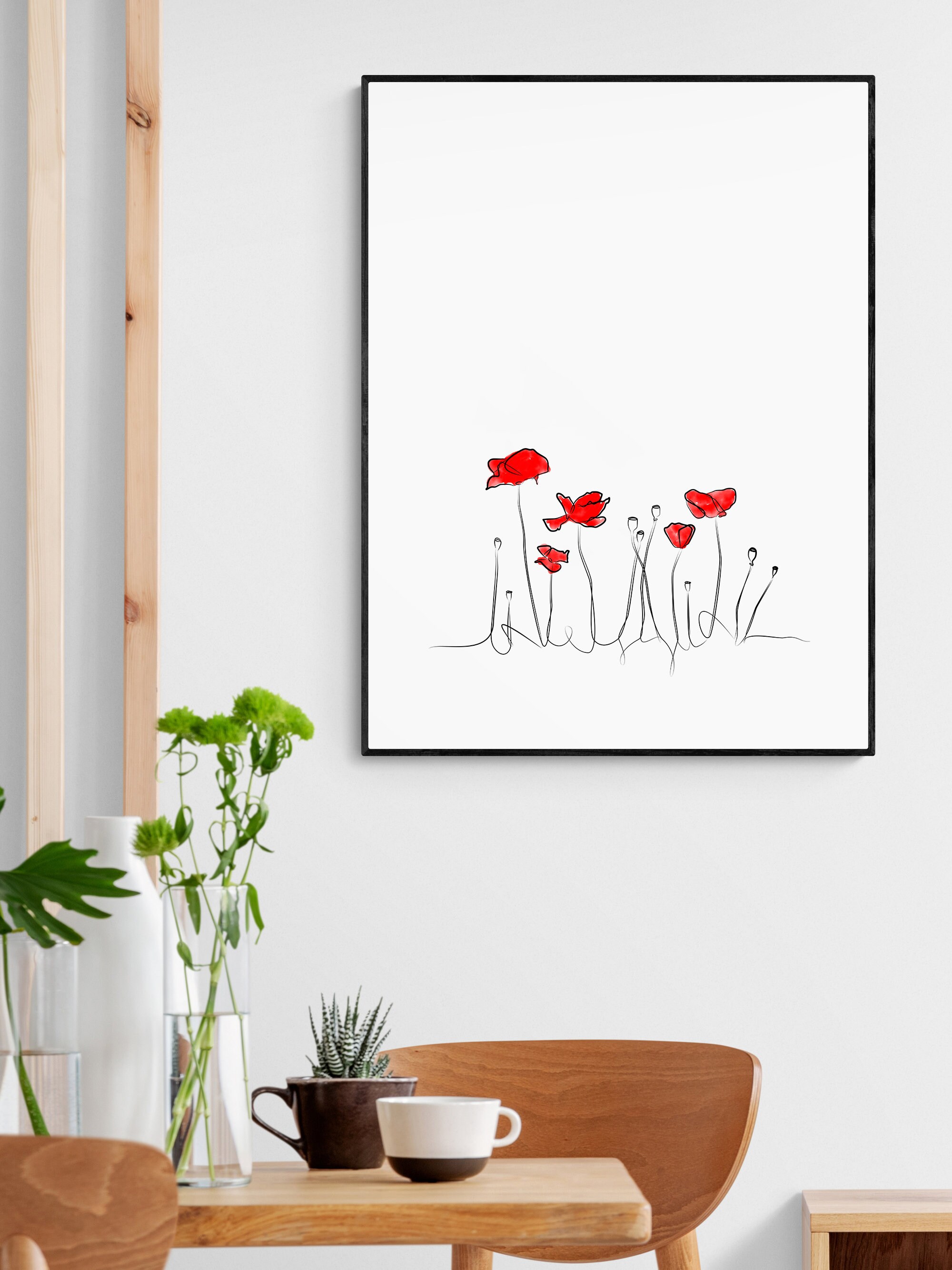 Poppy Printable One Line Art. Wall Art of Red Poppy Flowers With ...