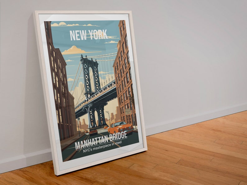 New York Travel Poster in Vector Style. Manhattan Bridge - Etsy