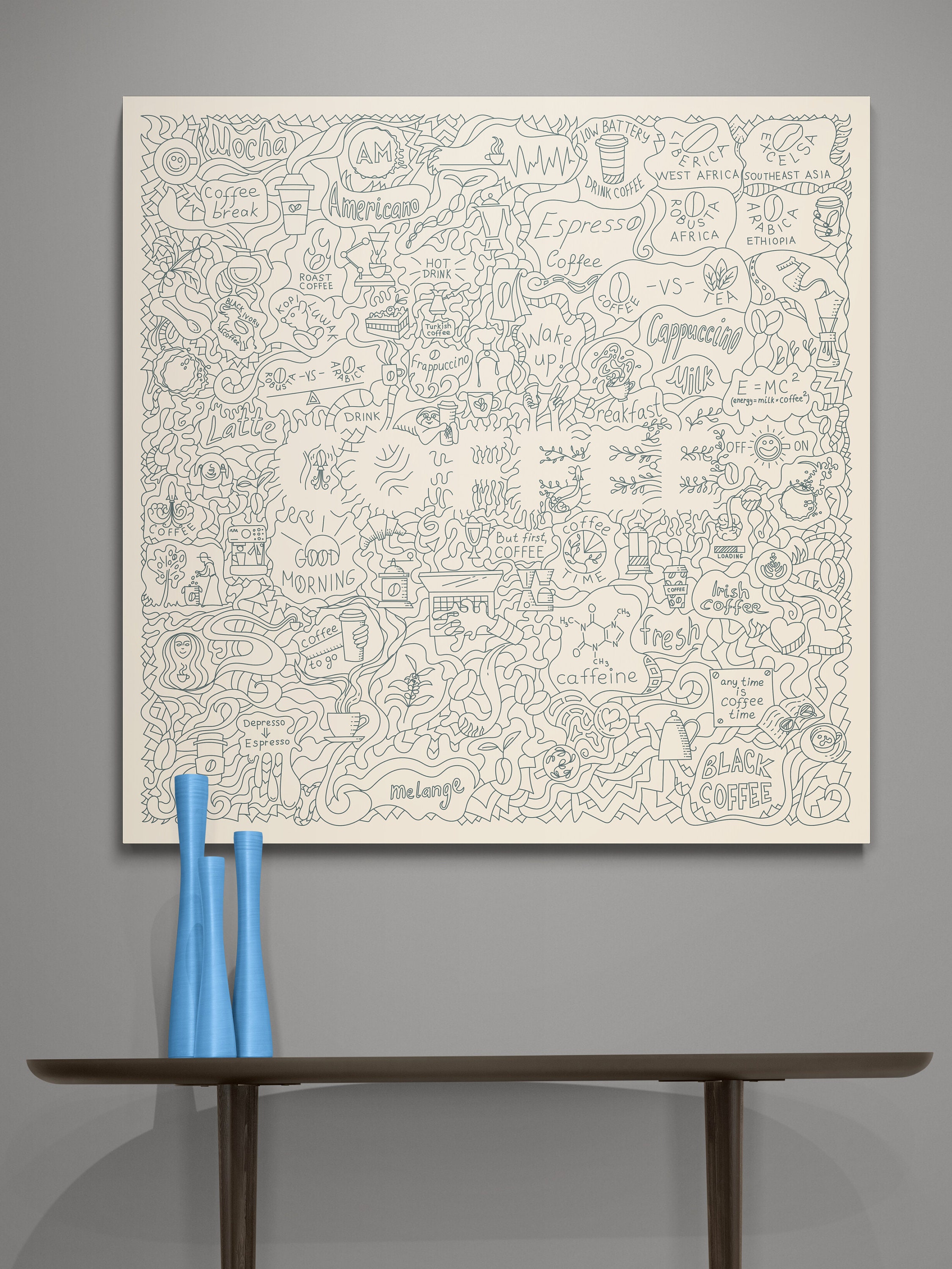 Coffee Theme Poster. Coffee Doodle Line Drawing. Minimalist Printable ...