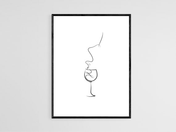 Printable One Line Art Of Wine Glass Minimalist Art Of Wine Etsy