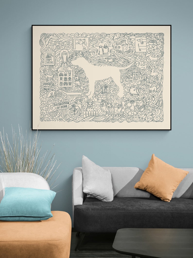 Dog Theme Poster. Dog Doodle Line Drawing. Minimalist Pet Printable ...