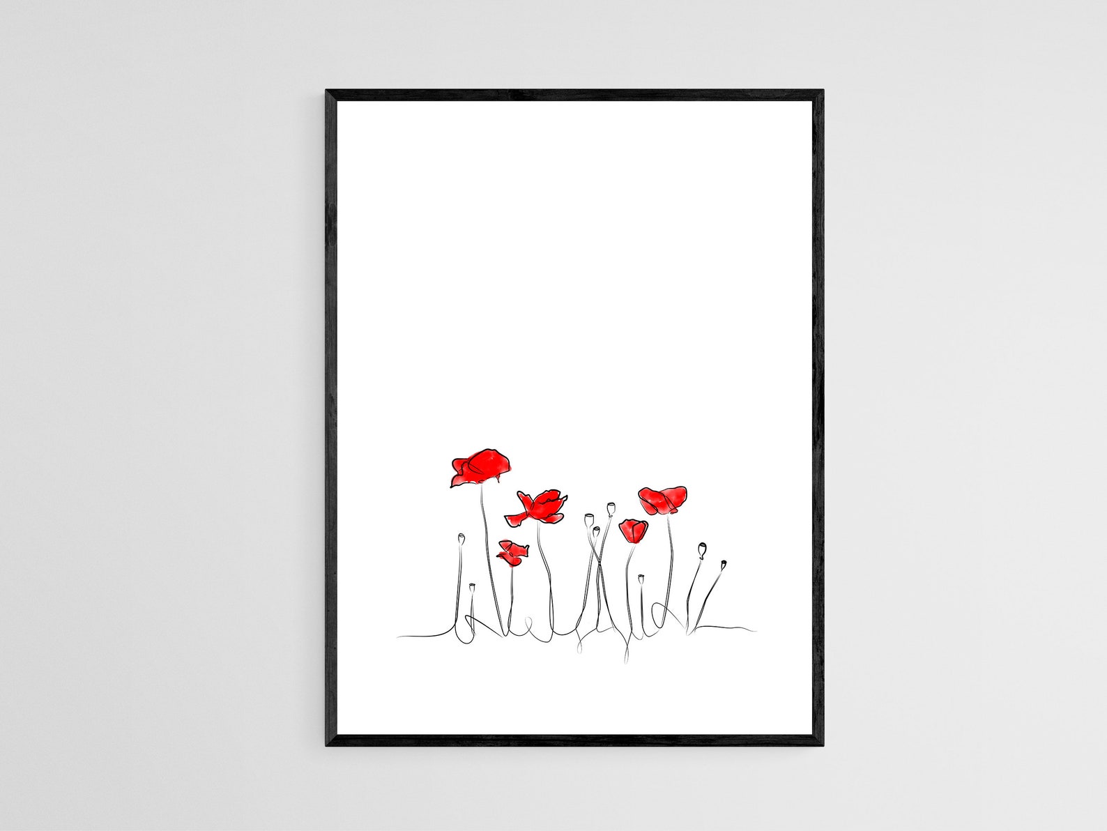 Poppy Printable One Line Art. Wall Art of Red Poppy Flowers With ...
