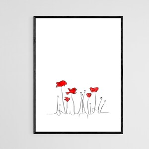 Poppy Printable One Line Art. Wall Art of Red Poppy Flowers With ...