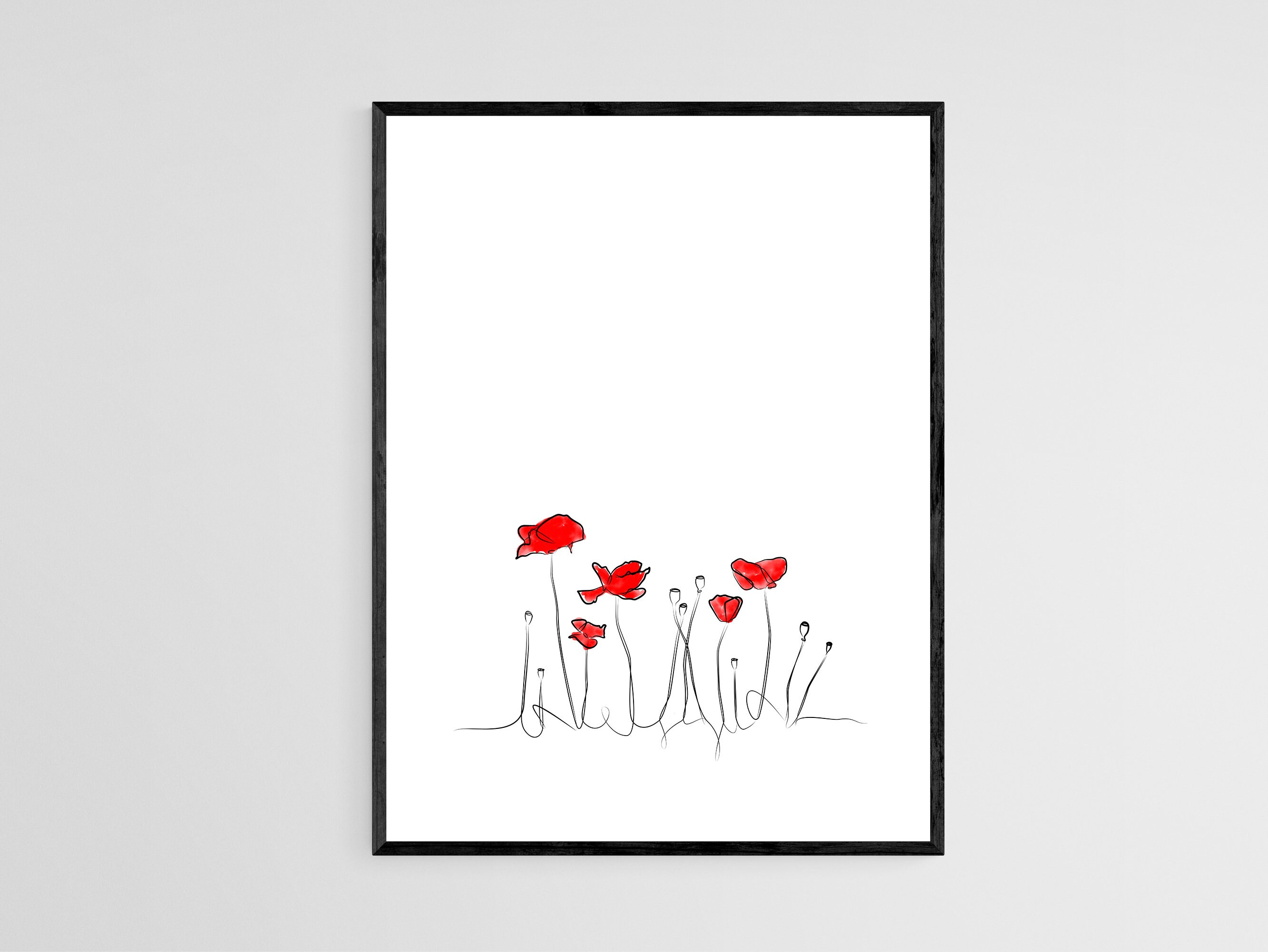 Poppy Printable One Line Art. Wall Art of Red Poppy Flowers With ...