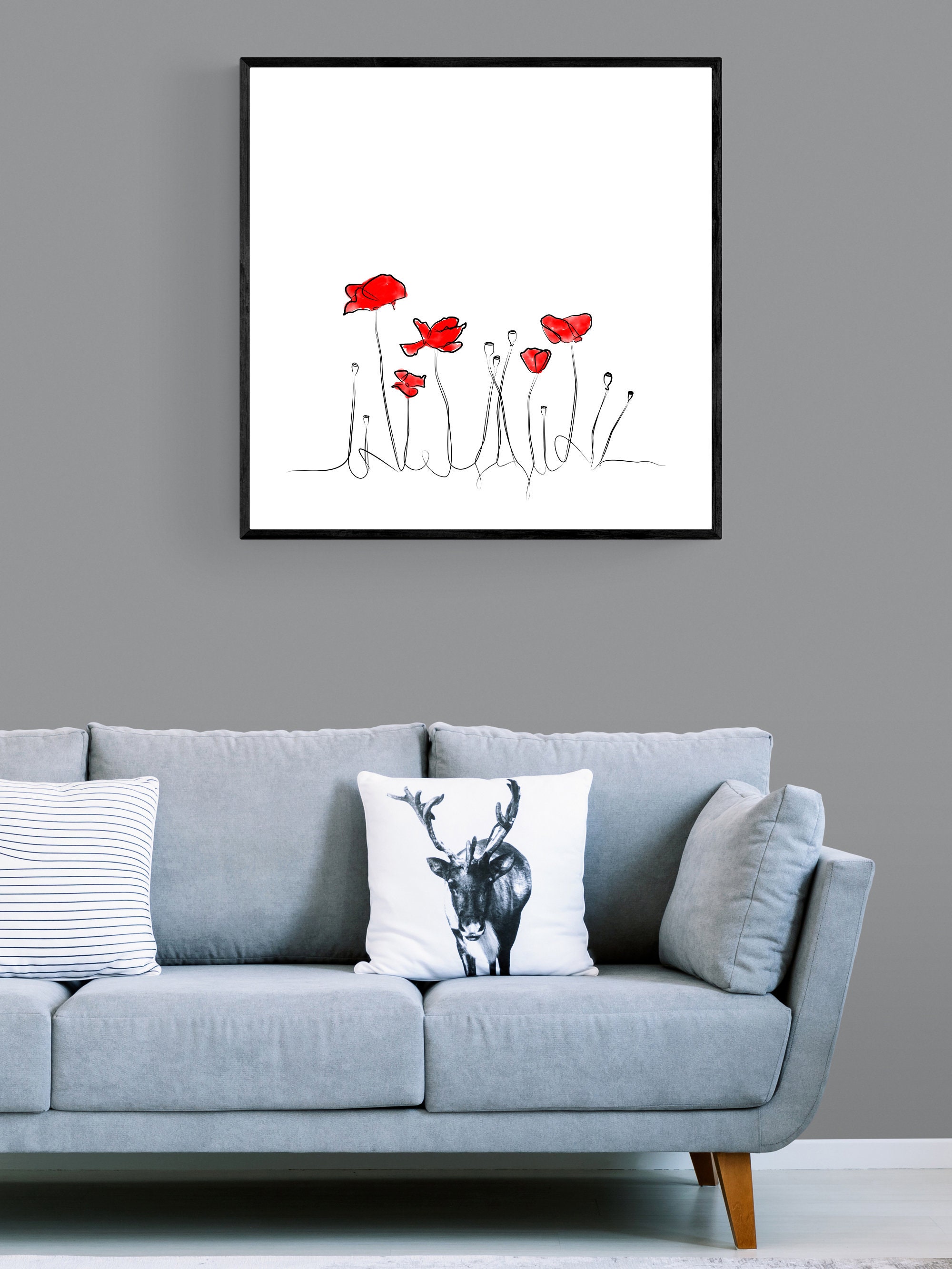 Poppy Printable One Line Art. Wall Art of Red Poppy Flowers With ...