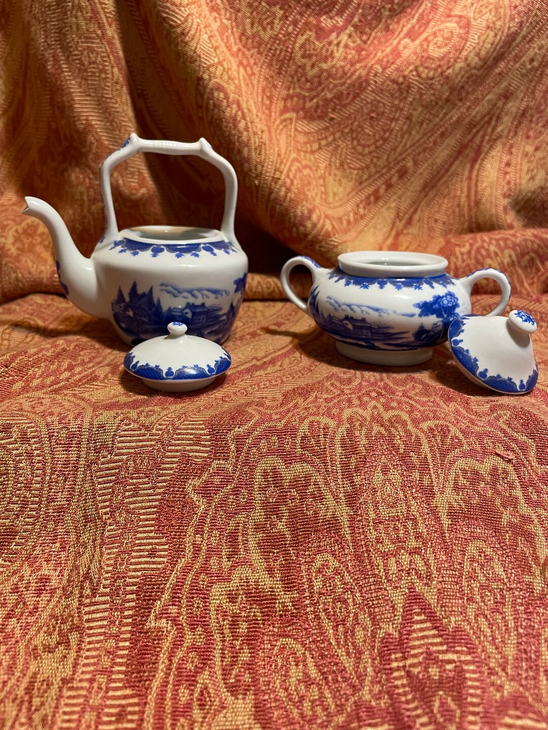 Antique Blue and White Tea Set - Etsy