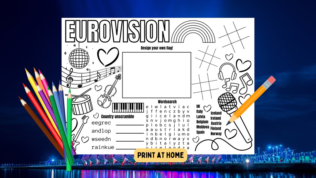 Eurovision Activity Sheet 2024/placemat for Kids PDF Print at Home for ...