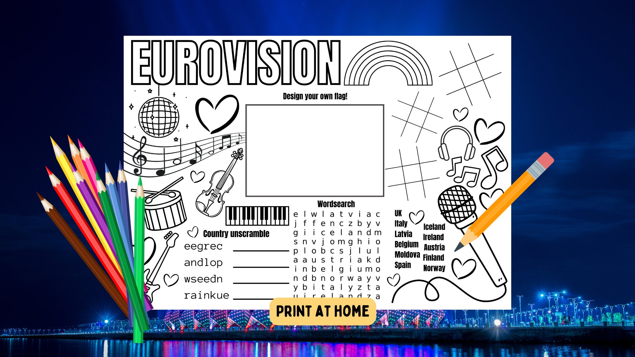 Eurovision Activity Sheet 2024/placemat for Kids PDF Print at Home for ...