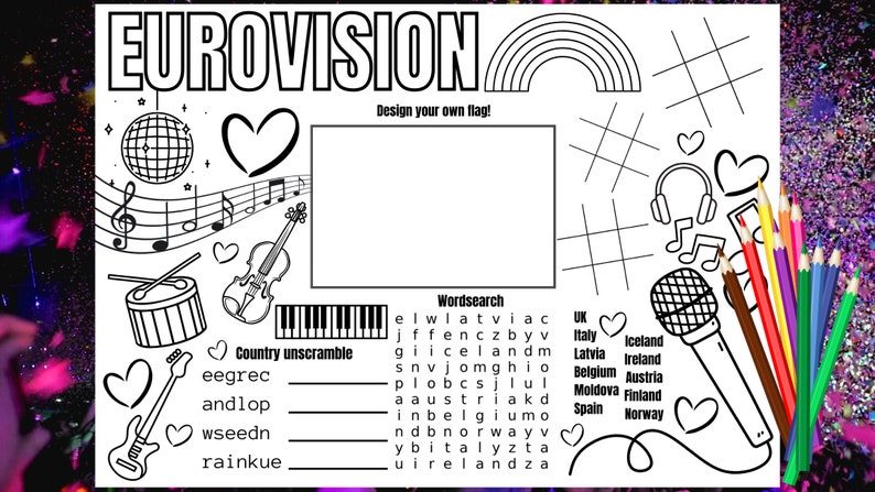 Eurovision Activity Sheet 2024/placemat for Kids PDF Print at Home for ...