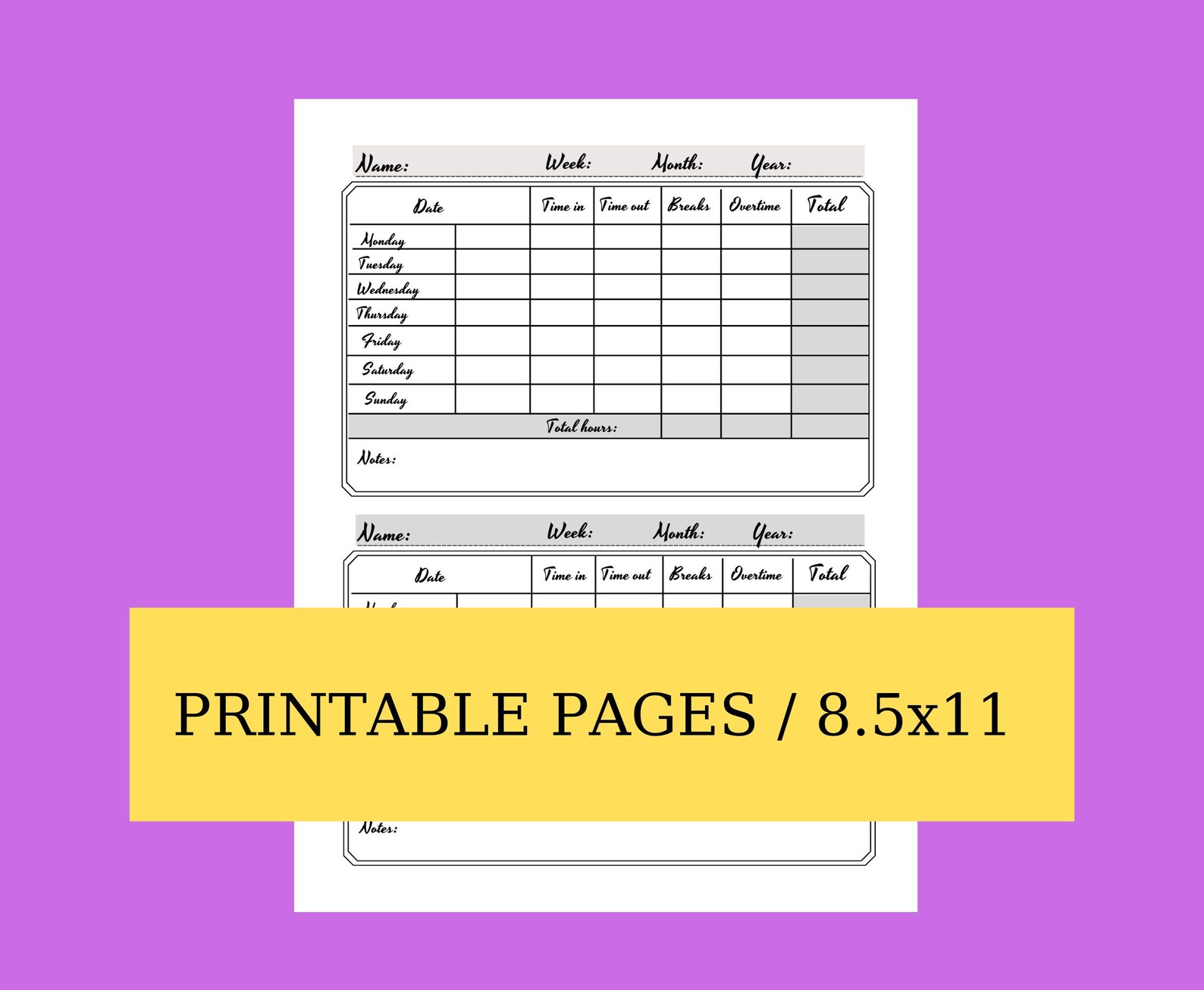 Printable Time Sheets Log Book / Daily / Weekly/ Monthly Time Sheet Log ...