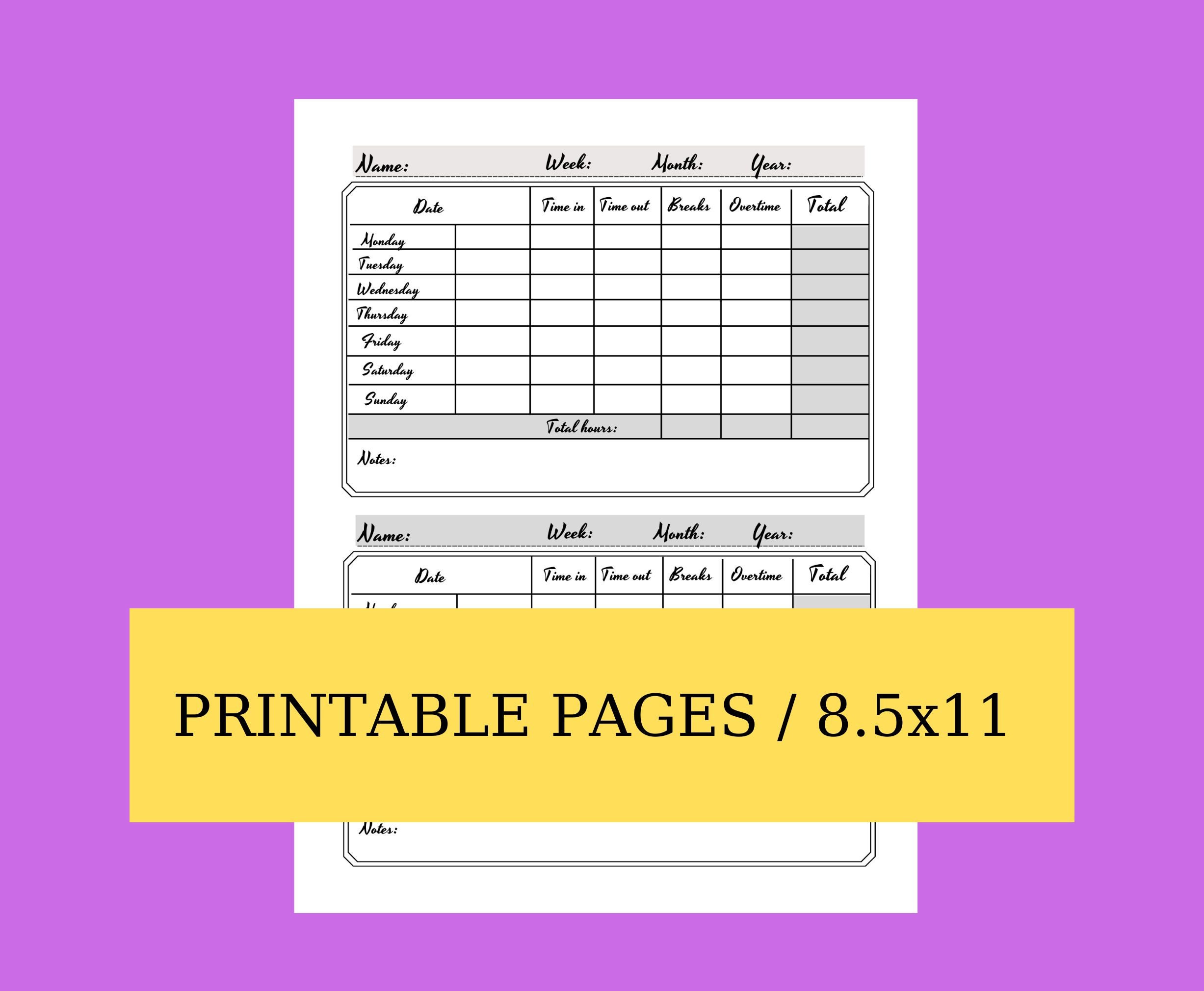 Printable Time Sheets Log Book / Daily / Weekly/ Monthly Time Sheet Log ...