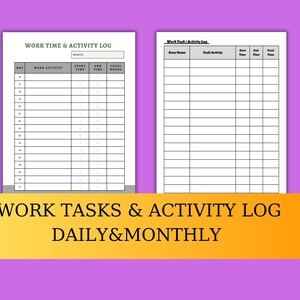 Printable Work Time Sheets Log Book/ Daily / Weekly/ Monthly Employee ...