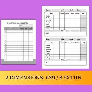 Printable Work Time Sheets Log Book/ Daily / Weekly/ Monthly Employee ...