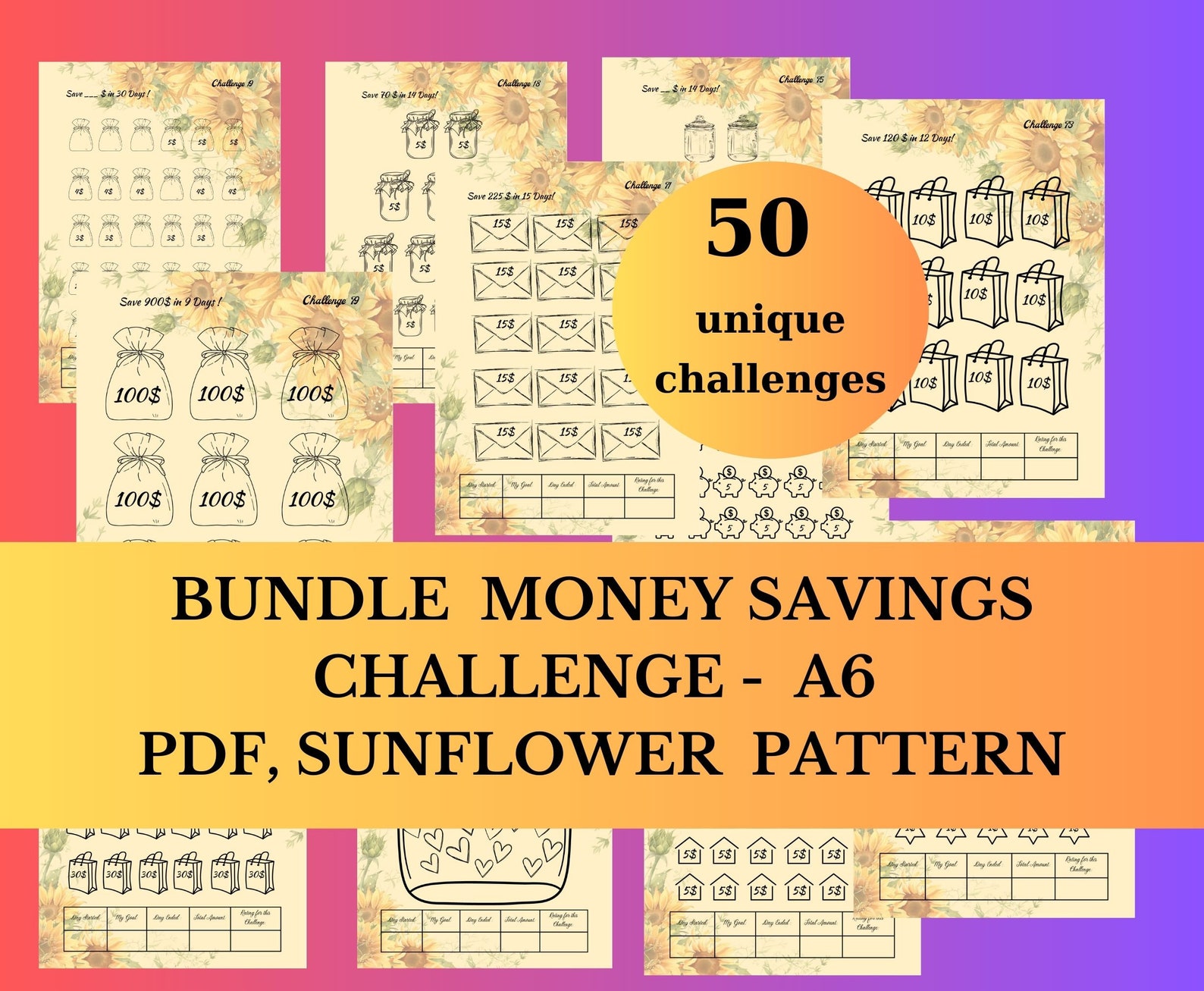 Money Savings Challenge Printable | Savings Tracker Bundle | A6 Sized ...