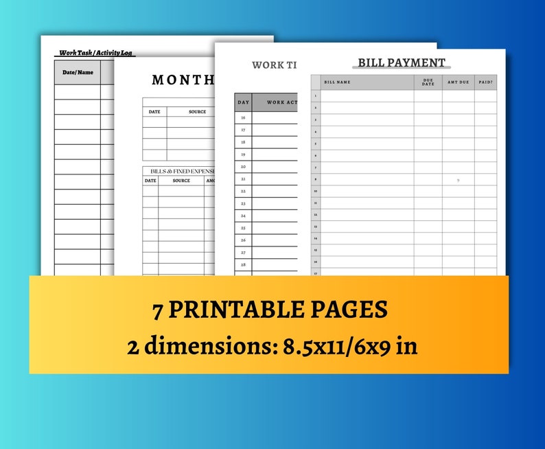 Bundle Printable Trackers/ Time Sheets, Work Task, Monthly Budget, Bill ...