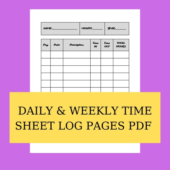 Printable Time Sheets Log Book / Daily / Weekly/ Monthly Time | Etsy