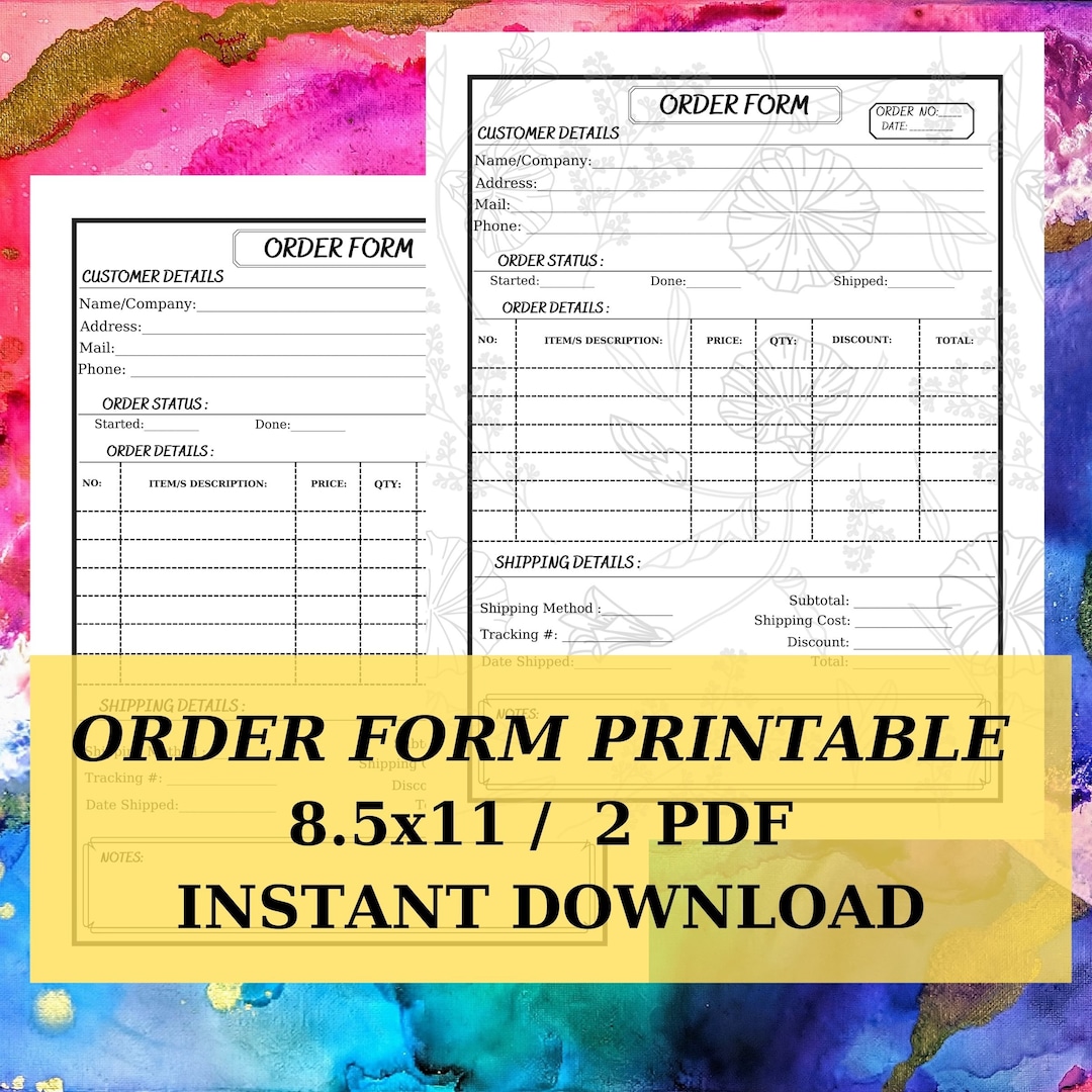Order Form Template Printable / for Small Business and for Personal Use ...