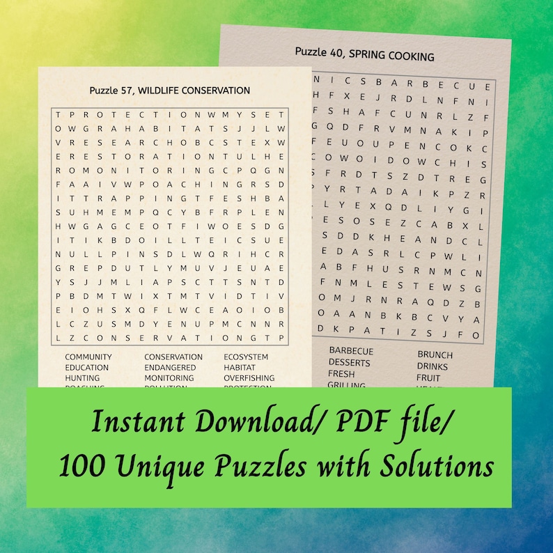 Word Search Puzzles About Spring/bundle of 100 Unique, Themed Word ...