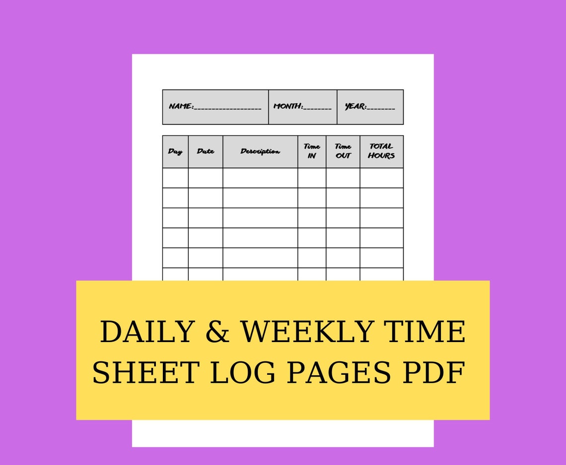 Printable Time Sheets Log Book / Daily / Weekly/ Monthly Time Sheet Log ...