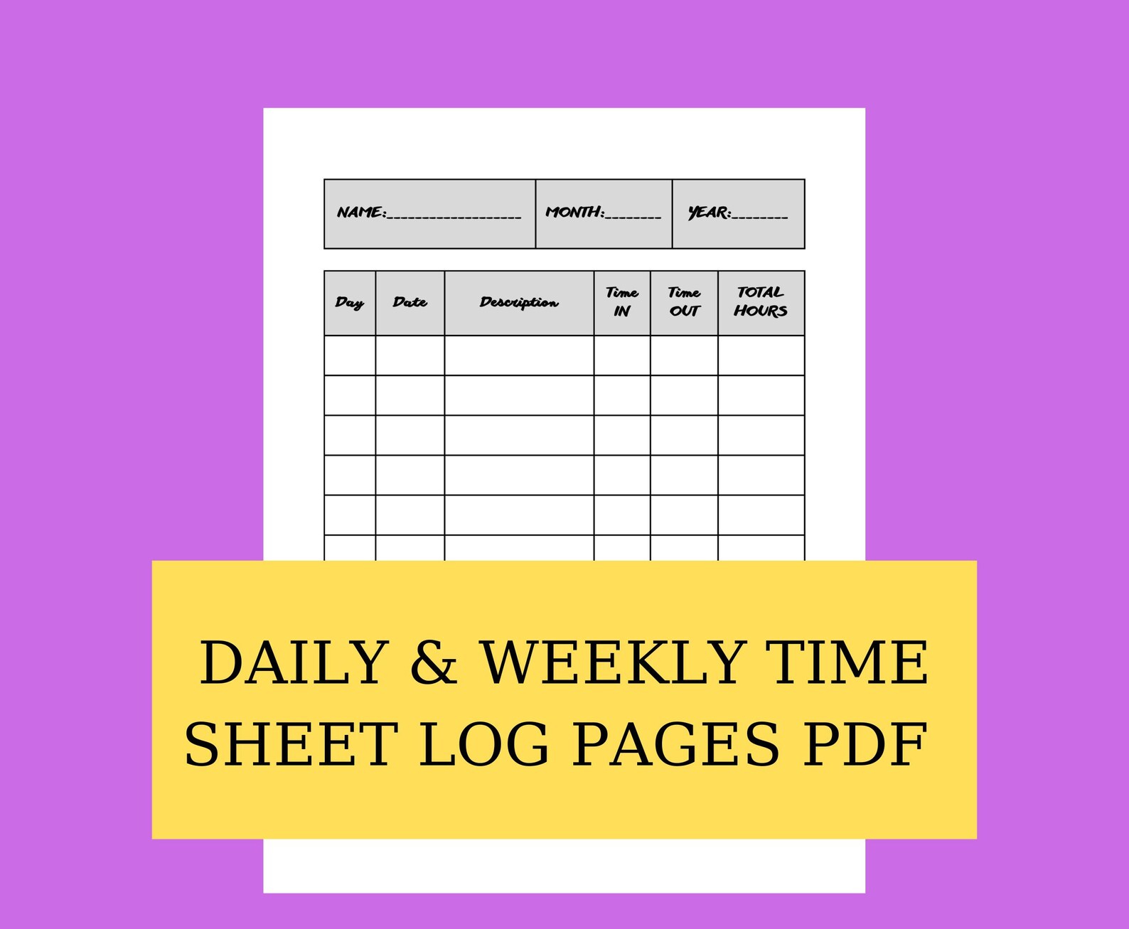 Printable Time Sheets Log Book / Daily / Weekly/ Monthly Time Sheet Log ...