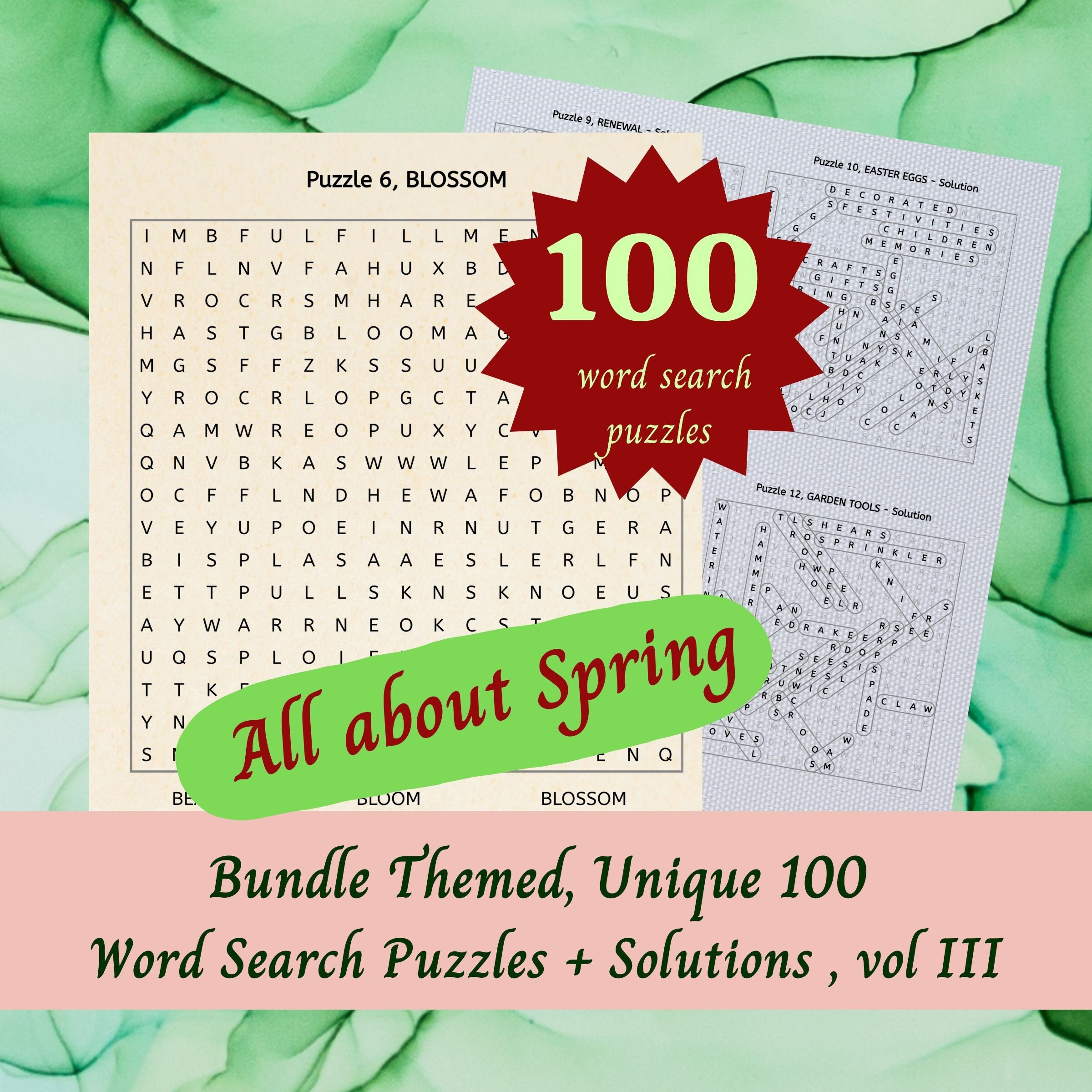 Word Search Puzzles About Spring/bundle of 100 Unique, Themed Word ...
