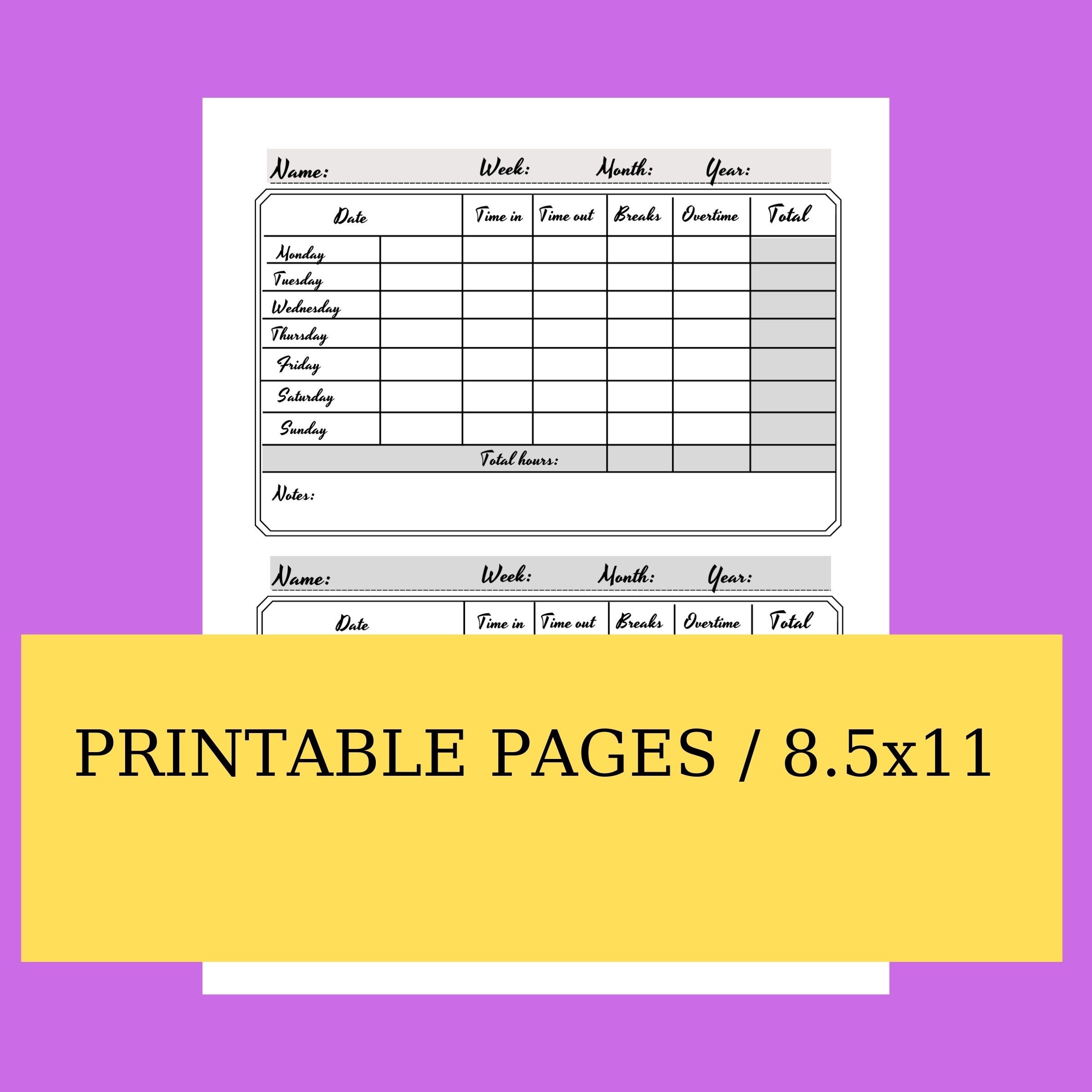 Printable Time Sheets Log Book / Daily / Weekly/ Monthly Time | Etsy