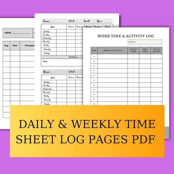 Daily Work Log Template - Etsy