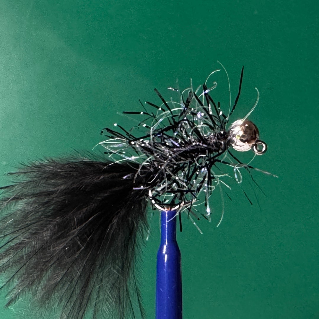 Jigged Euro Streamer. 5.5mm Tungsten Bead, Black Marabou Tail. Euro Fly ...