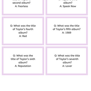 Printable Swiftie Trivia Cards - Etsy
