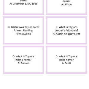 Printable Swiftie Trivia Cards - Etsy