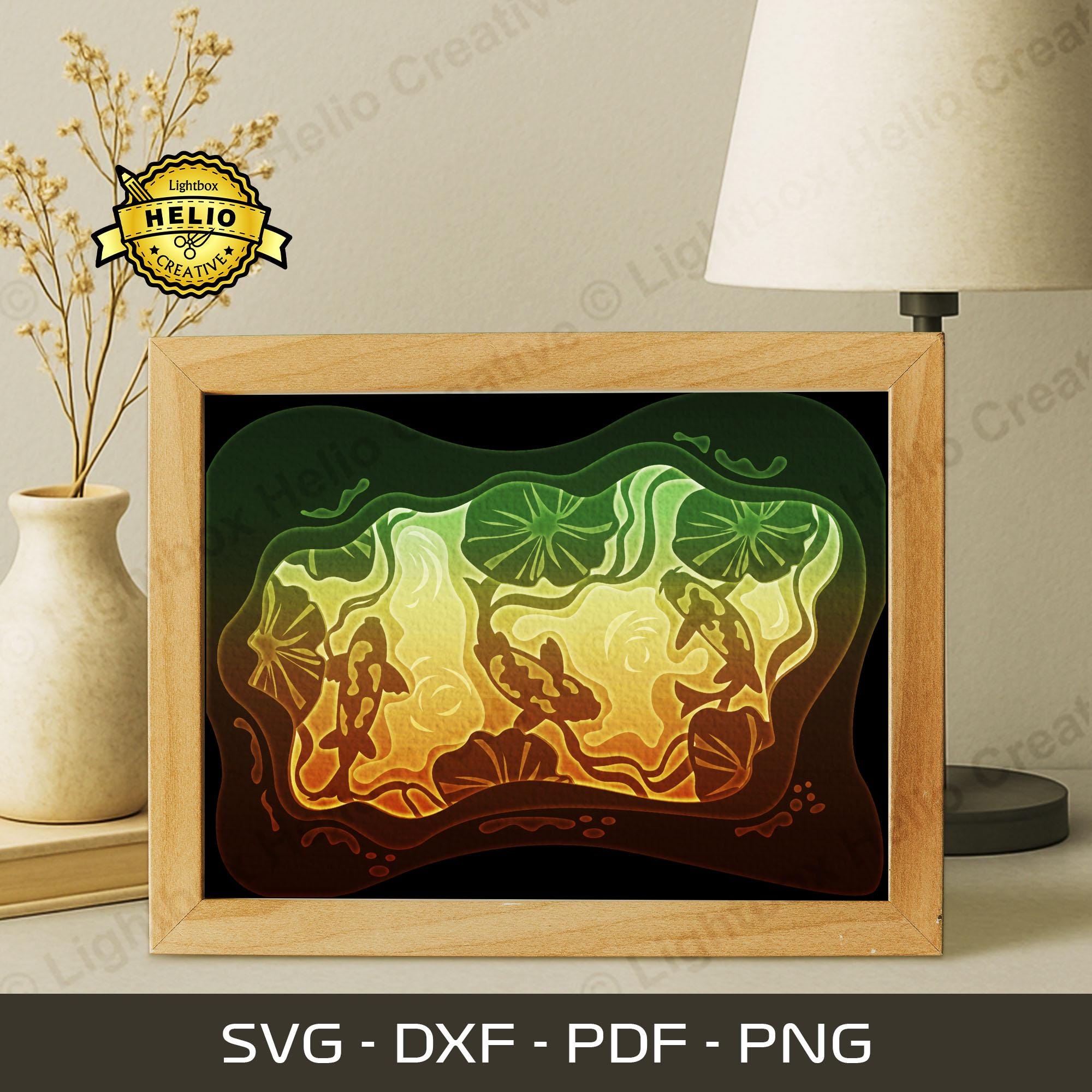 Koi Pond Lightbox SVG, Fish Shadow Box Template, Japanese Garden ...