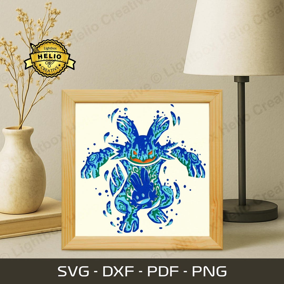 Pokemon Evolution Mudkip to Swampert Lightbox SVG, DIY Anime Shadow Box ...
