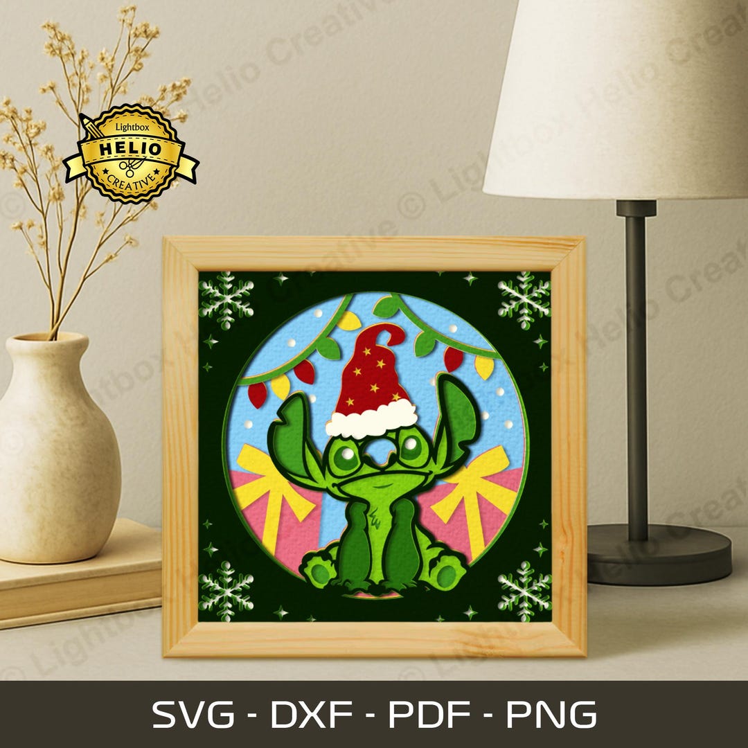 Stitch Grinch Christmas Shadow Box SVG: DIY Disney Stitch Lightbox ...