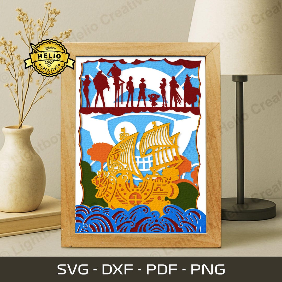 One Piece Straw Hat Pirates Lightbox SVG: Thousand Sunny Shadow Box ...