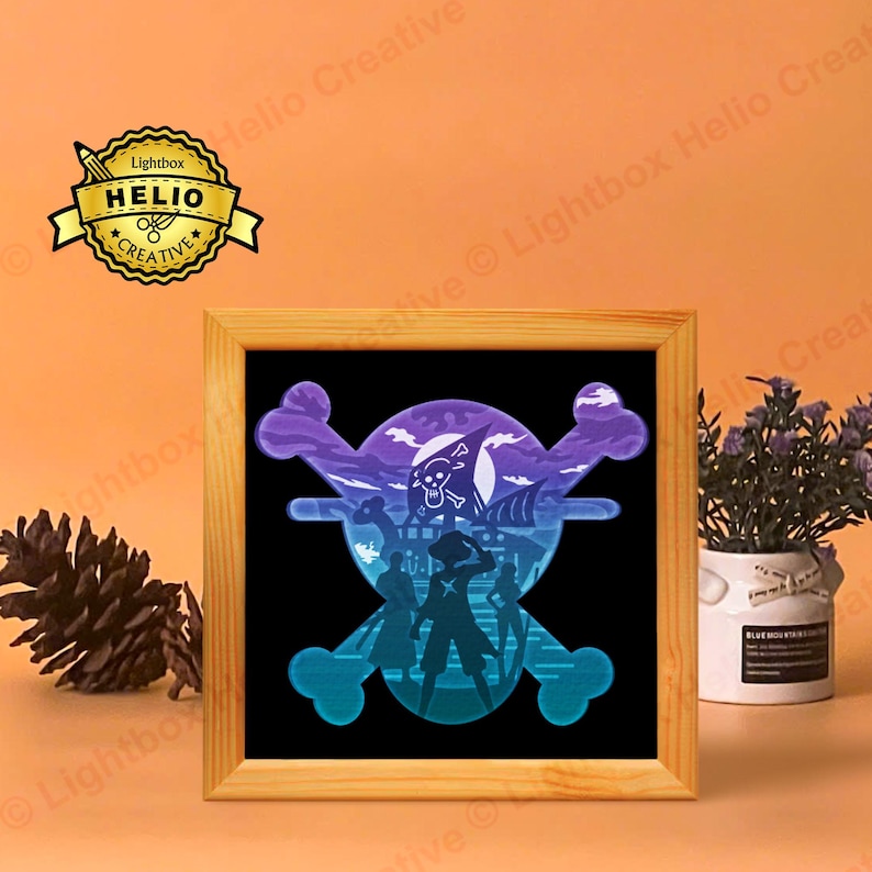 One Piece Lightbox SVG: Luffy, Zoro, Nami & Going Merry Shadow Box Template (digital Download ...