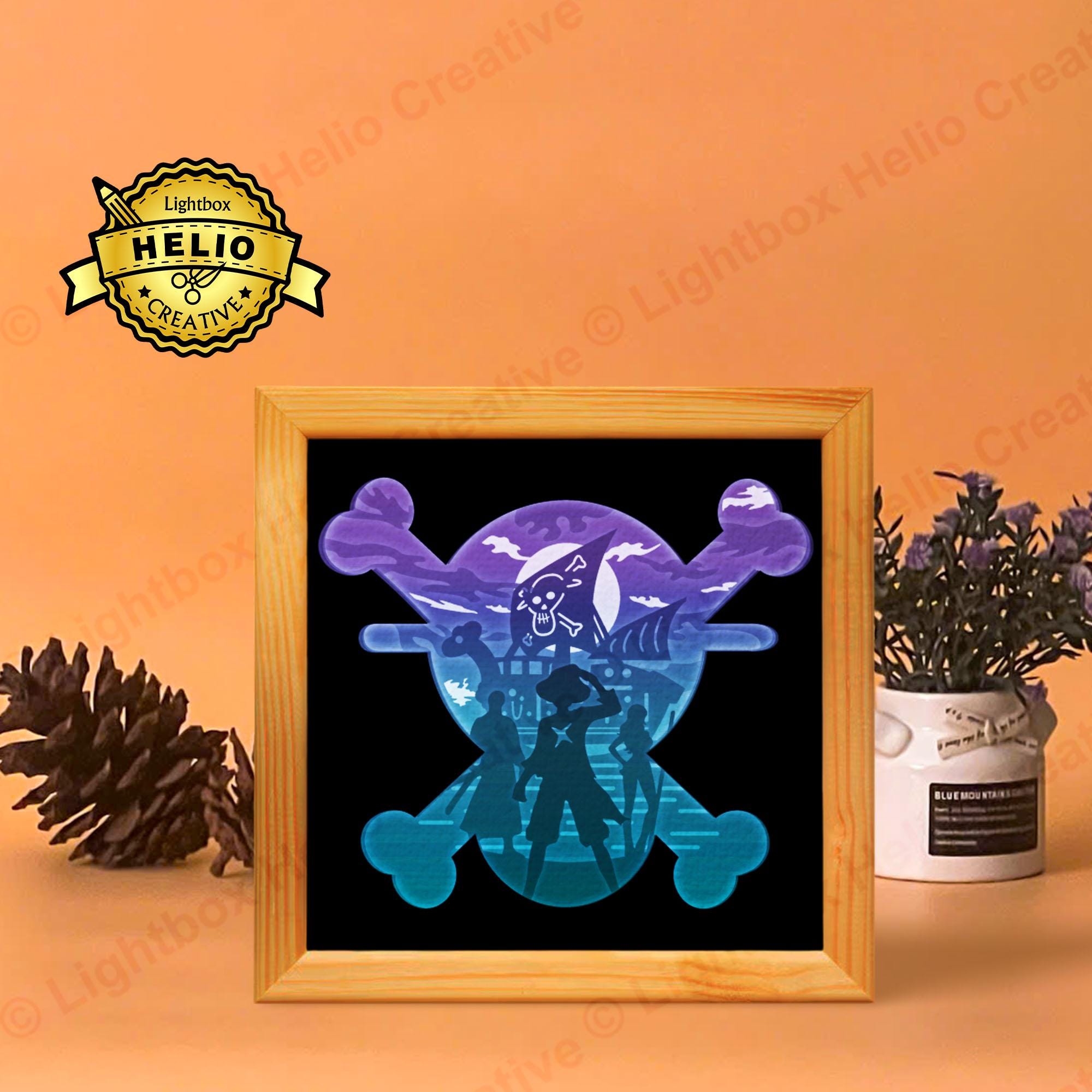 One Piece Lightbox SVG: Luffy, Zoro, Nami & Going Merry Shadow Box ...