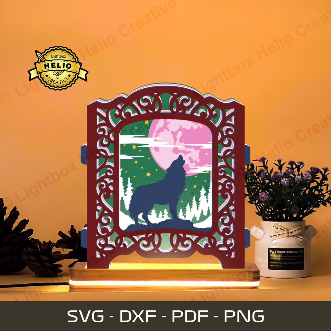Wolf Pop-up Lightbox SVG: DIY Nature Shadow Box Template (digital ...