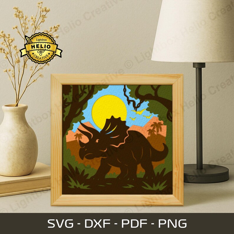 Dinosaur Triceratops Paper Cut Lightbox SVG, Shadow Box Template for ...