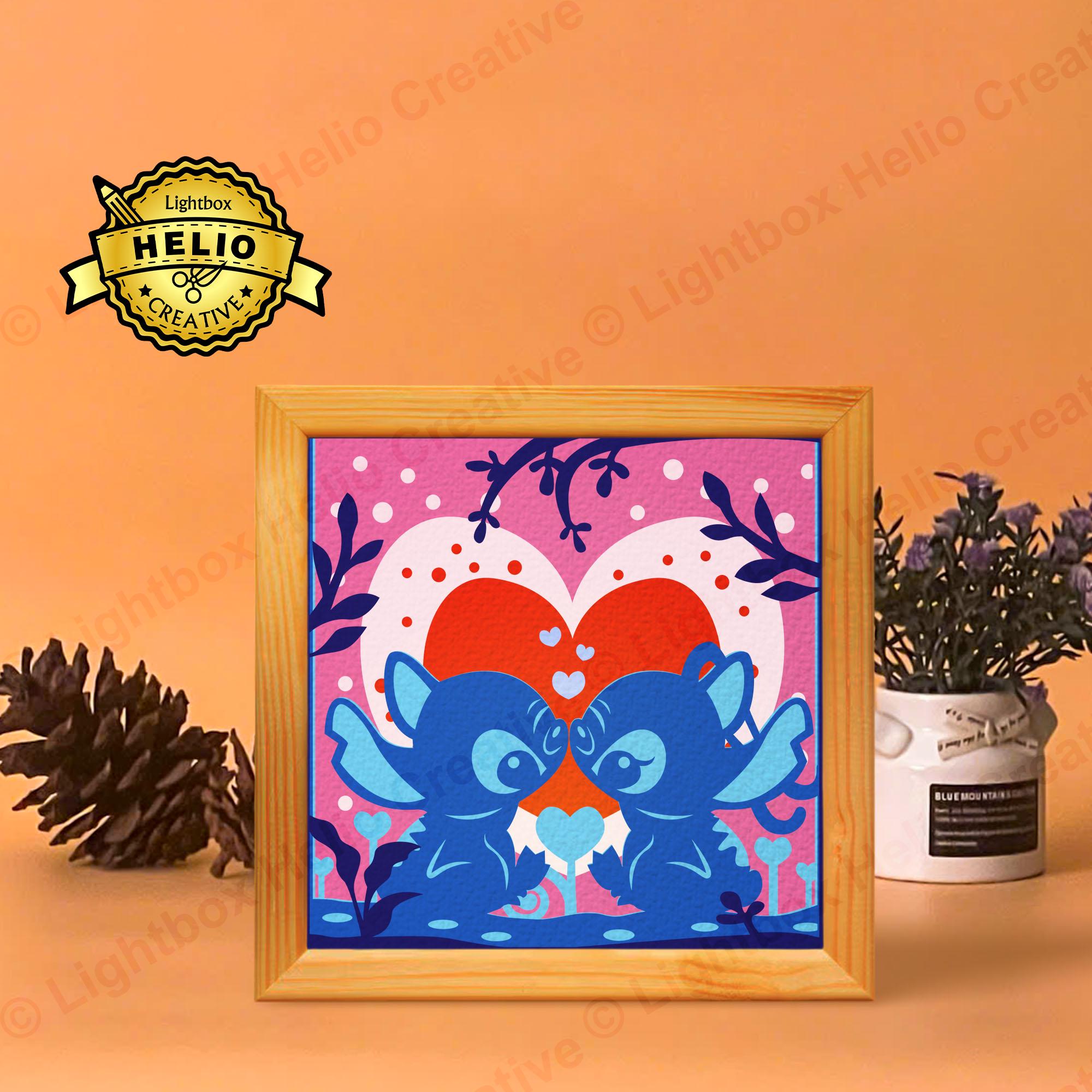 Stitch and Angel Kiss 3D Lightbox SVG DXF Files, DIY Shadow Box for ...
