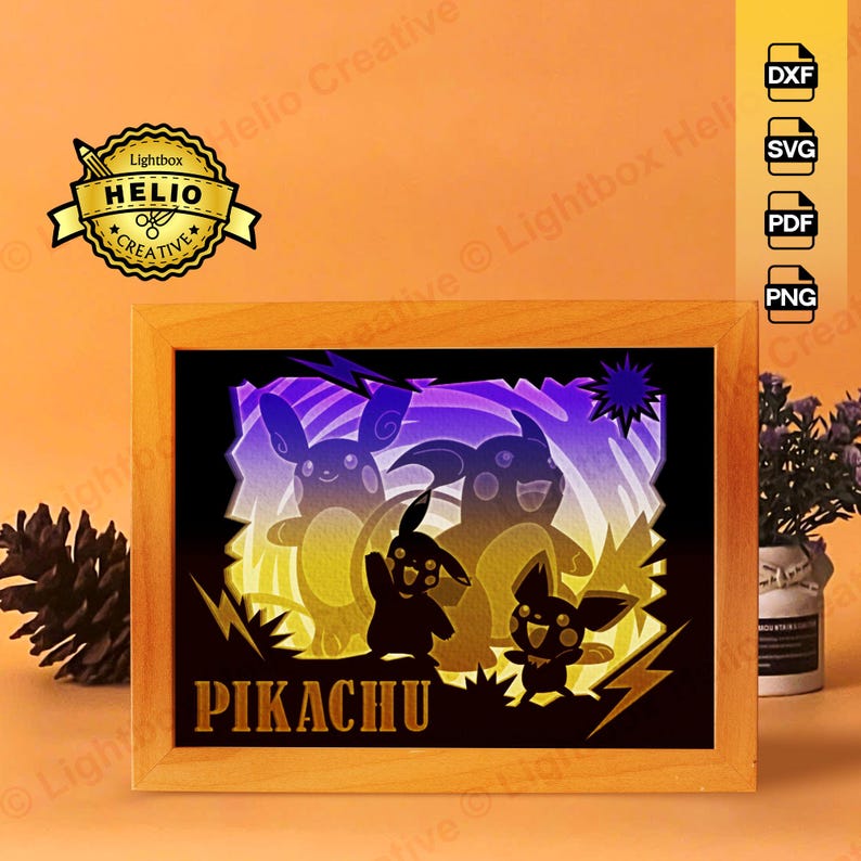 Pikachu Family Lightbox SVG, DIY Pokemon Shadow Box Template (digital ...