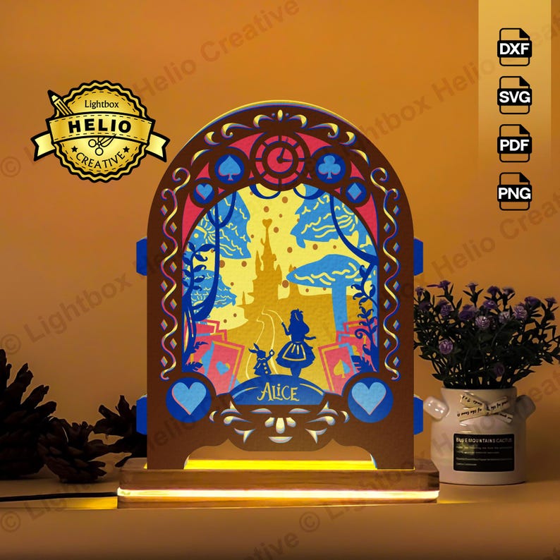 Alice in Wonderland Pop-up Lightbox SVG: DIY Disney Shadow Box Template ...
