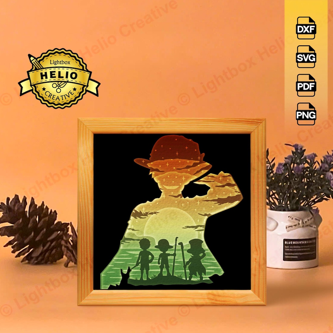 One Piece Luffy, Ace, Sabo 3D Lightbox SVG: Anime Shadow Box Template ...