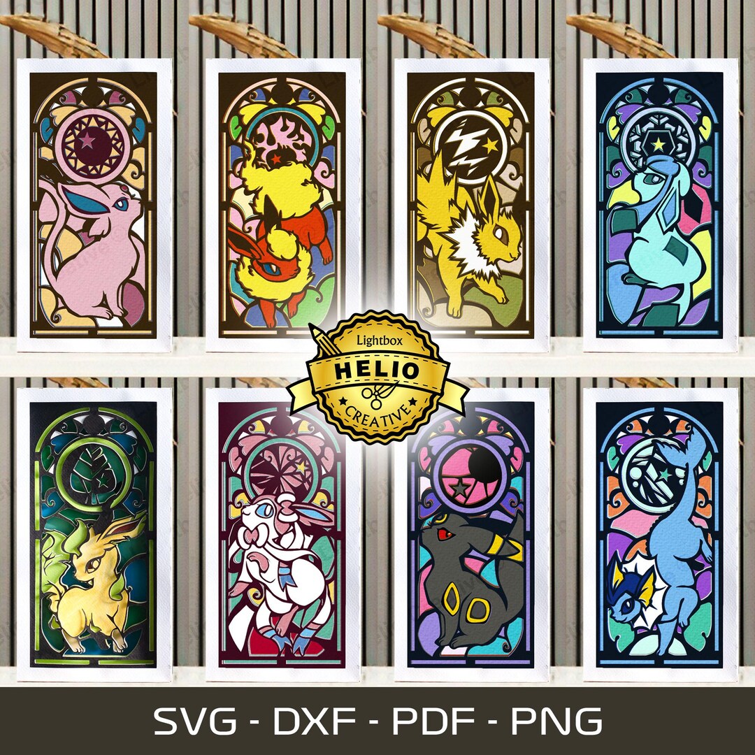 Combo Pokemon Eeveelution Lightbox SVG, DIY Pokemon Shadow Box Template ...