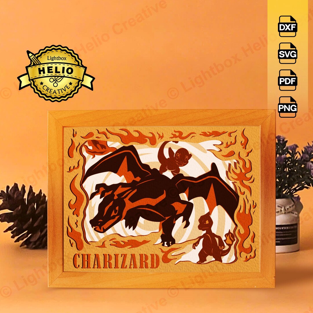 Lizardon / Charizard Family Pokemon Name Frame 3D Lightbox SVG DXF ...