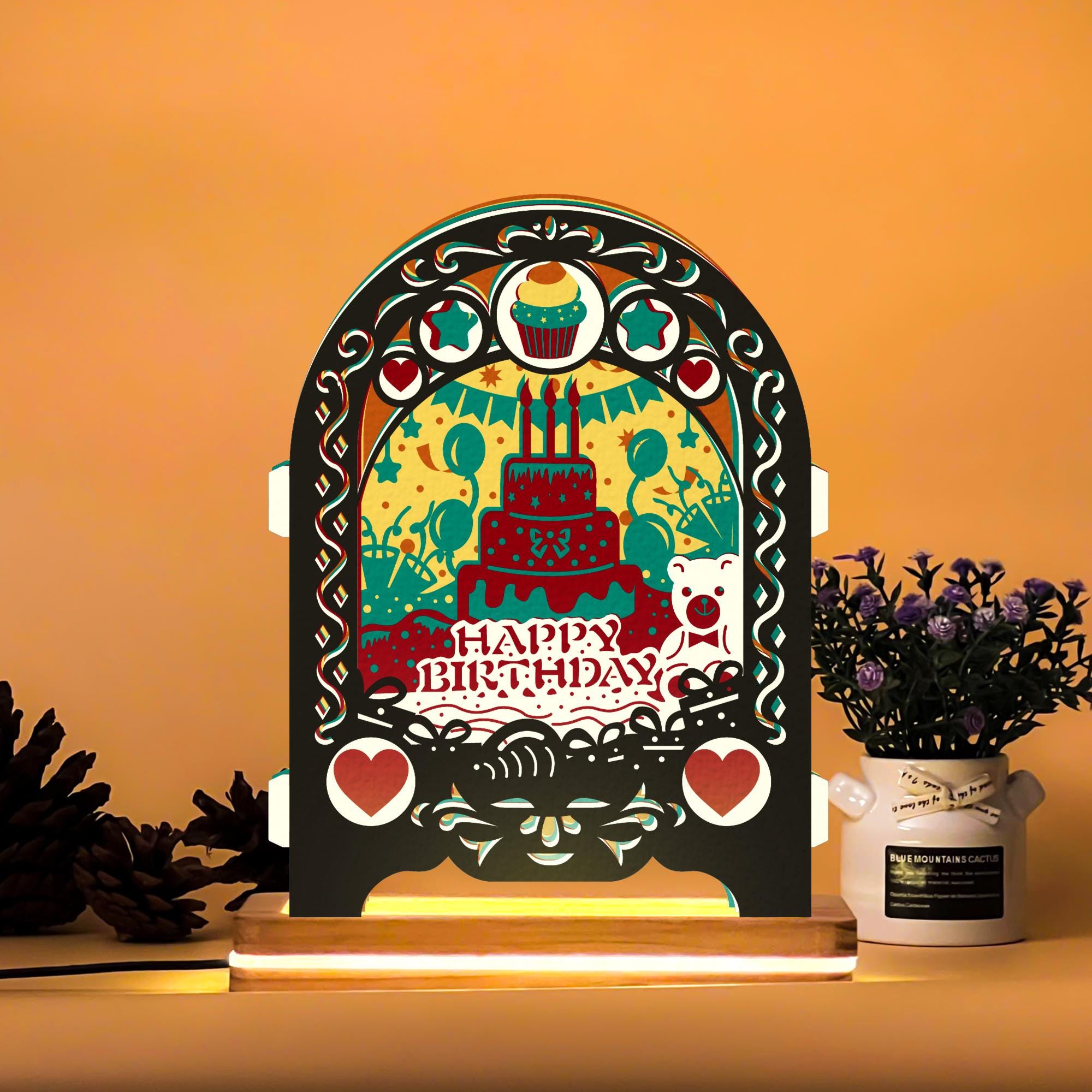 Happy Birthday Pop-up Lightbox SVG: DIY Shadow Box Template (digital ...